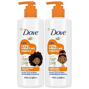 Dove Shampoo and Conditioner Set - Love Collection, Curly , Kids, Wavy Hair Products 17.5 Oz (2 Piece Set)