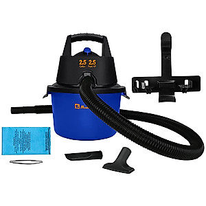 Koblenz WD-2.5 L Portable Wet/Dry, 2.5 Gallon 2.5HP Wall Mountable Vacuum, Blue+Black, 5 Year Warranty