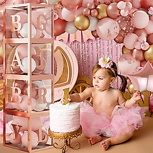 Amandir 134pcs Rose Gold Balloons Baby Shower Decorations for Girl Baby Boxes, Butterfly Stickers Balloon Garland Arch Kit Baby Box with Letter (A-Z+Baby) for Women Birthday Bridal Party Decoration