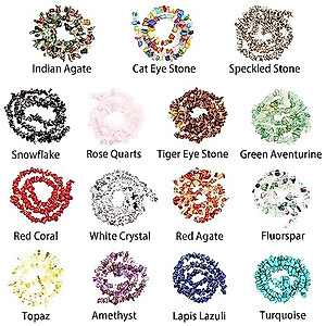 Natural Chip Stones for Bracelet - 400pcs 5mm to 8mm Gemstones Healing Loose Rocks Bead Hole Drilled DIY with 30pcs Silver Charms for Bracelet Necklace Earrings Jewelry Making Craft