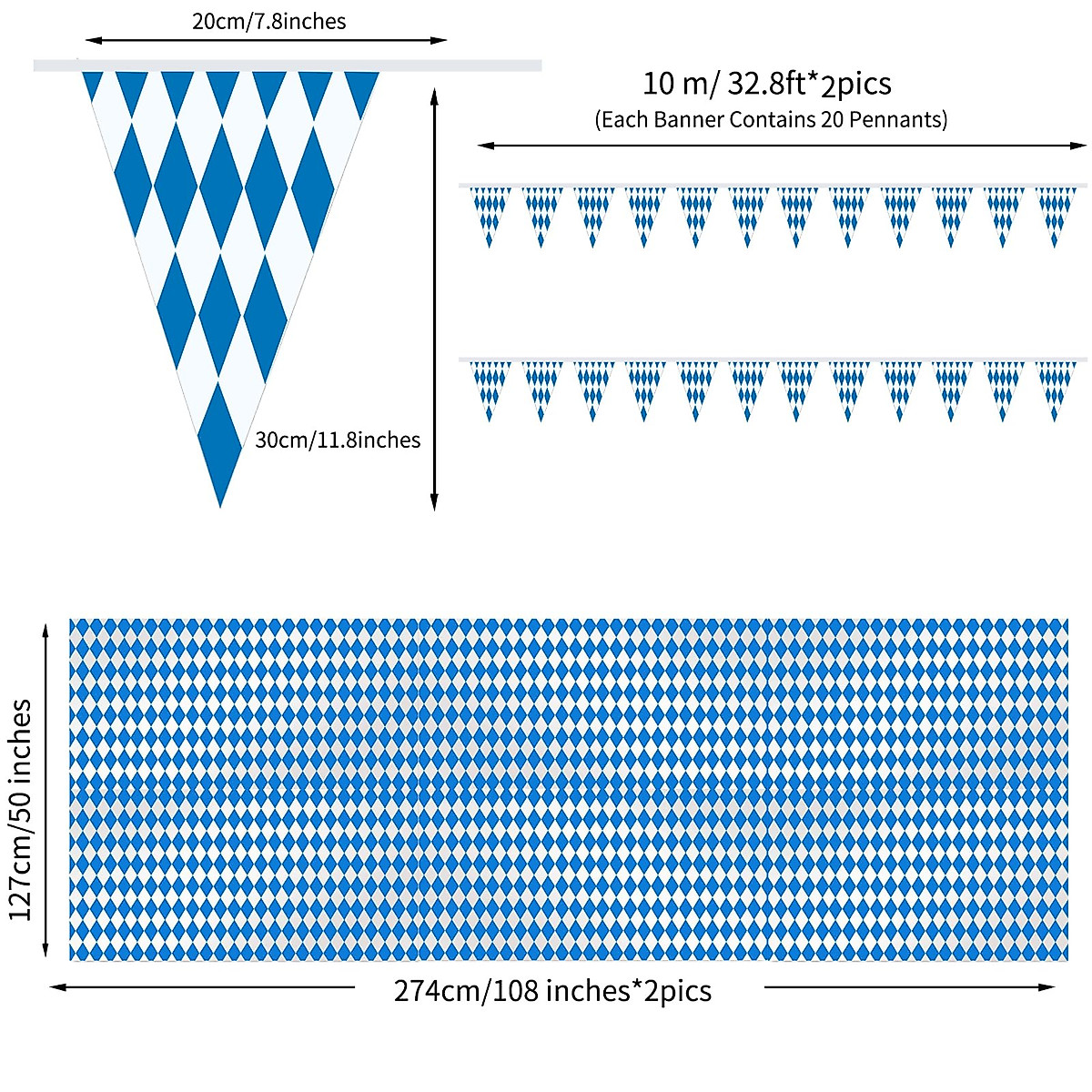 Lrviis Oktoberfest Tablecloth, 2 Munich Oktoberfest Tablecloths - 108" x 54" Oktoberfest Bavarian Flag Plaid Tablecloth with 2 Oktoberfest Banners for Oktoberfest Decorations