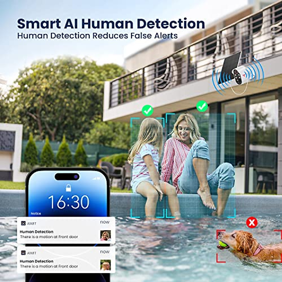 Tuck Solar Security Cameras Wireless Outdoor, 1080P HD Battery Power WiFi Surveillance Indoor Home Camera with 4 Spotlights, Color Night Vision, 2-Way Audio, Human Detection, Cloud Storage