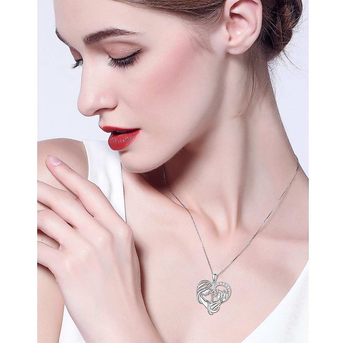 DAOCHONG Mother Necklace Sterling Silver Mother Child Forever Love Necklace Gift for Mother Mom 18"