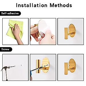 Biomoty Wall Hooks for Hanging Heavy Duty, Brushed Gold Stainless Steel Towel Hooks for Bathrooms, Screw or Adhesive Installation Key Hat Hooks for Wall, Waterproof Coat Hooks Wall Mounted, 2 Pack