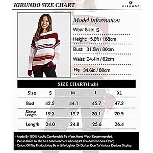 KIRUNDO 2023 Fall Winter Women's Striped Color Block Short Sweater Long Sleeve Crew Neck Casual Loose Knit Pullover Tops(Medium, 1977-Orange)