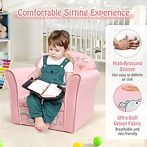 Fireflowery Kid's Sofa, Children Armrest Chair w/Cartoon Pattern & High Back, High-Resilience Sponge Cushion, Lightweight Toddler Furniture for Girls (Pink, Mermaid)