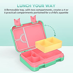 Caperci Mermaid Kids Bento Lunch Box - Leakproof 6-Compartment Children's Lunch Container with Removable Compartment - Ideal Portions for Ages 3 to 7, BPA-Free Materials