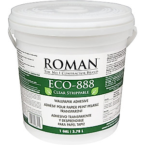 ROMAN’s ECO-888 Clear, Strippable, Wallpaper Adhesive, Easy Installation Glue/Paste, Clear, Zero VOC, Home Improvement (1 Gallon - 330 sq. ft.)