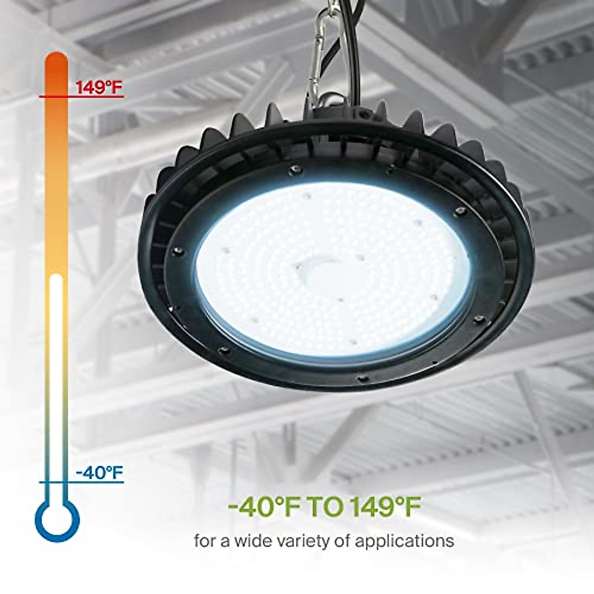 ASD UFO LED High Bay Light 150w 19,479lm 5000K, 1-10V Dimmable, 120-277V, Commercial Warehouse Area Light Waterproof IP69K Eqw.500W MH/HPS, Safety Rope Included, UL & DLC Premium Listed