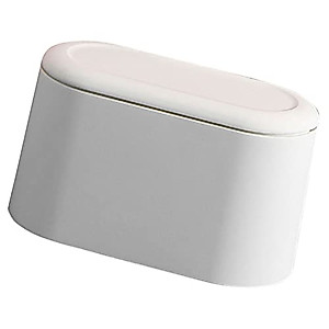 Veemoon Mini Wastebasket Trash Can Tiny Desktop Waste Garbage Bin with Swing Lid for Home Office Kitchen Vanity Tabletop - White Office Trash Garbage Cans Garbage Cans Mini Garbage Cans
