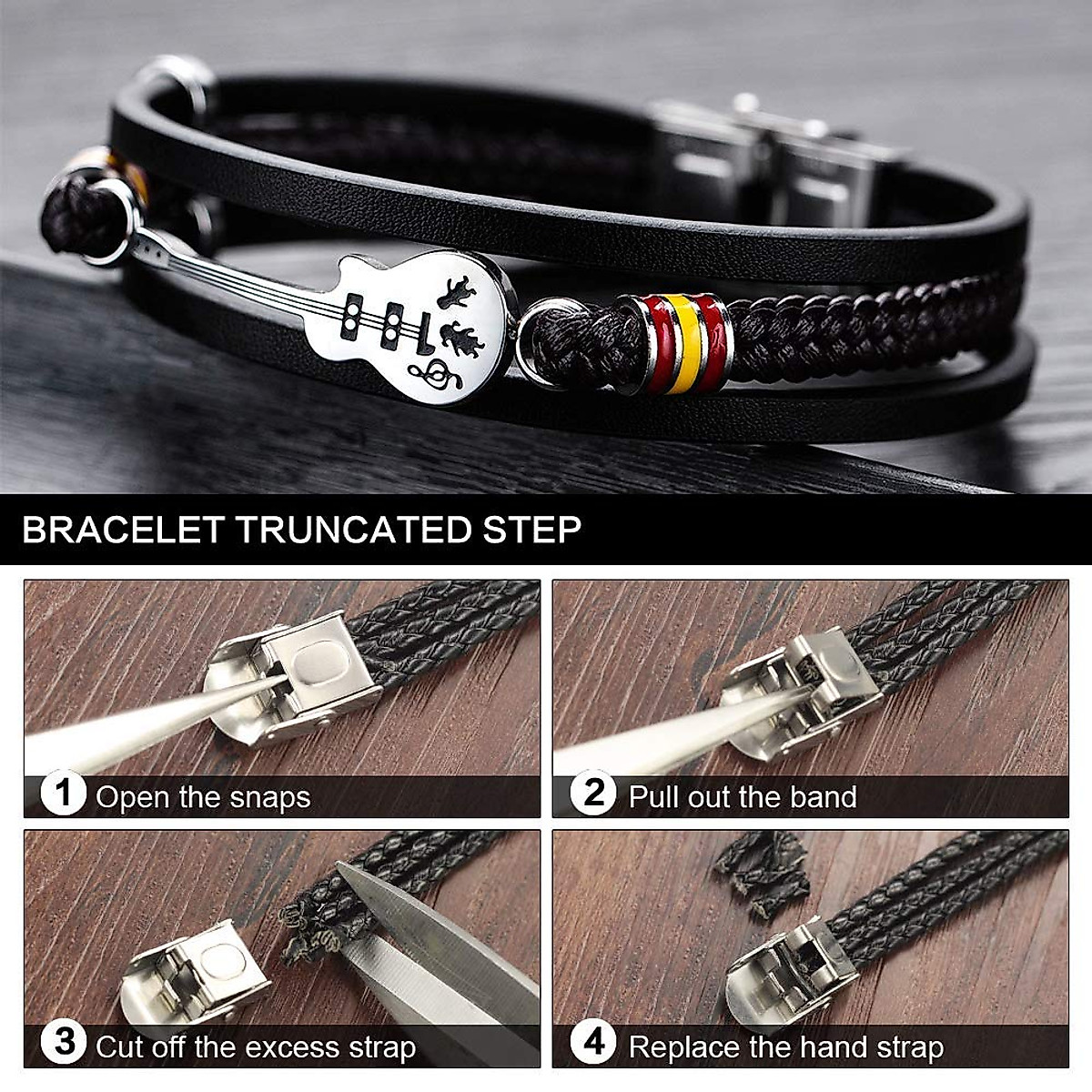 Mishow Mens Womens Leather Bracelet Guitar Handmade Braided Multi-Layer Wrap Bracelet, 8.26 inches