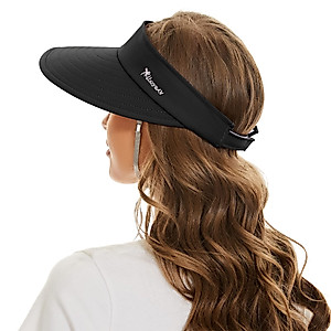 Sun Hats for Women UV Protection Visor Wide Brim Summer Beach Hat Womens Packable Golf Hat Black
