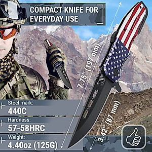 Grand Way Bundle of 2 Items - Pocket Folding Knife - Military Style - Pocket Knives - Tactical Knife - Best EDC Survival Hiking Hunting Camping Knife - Knife with Firestarter and Whistle