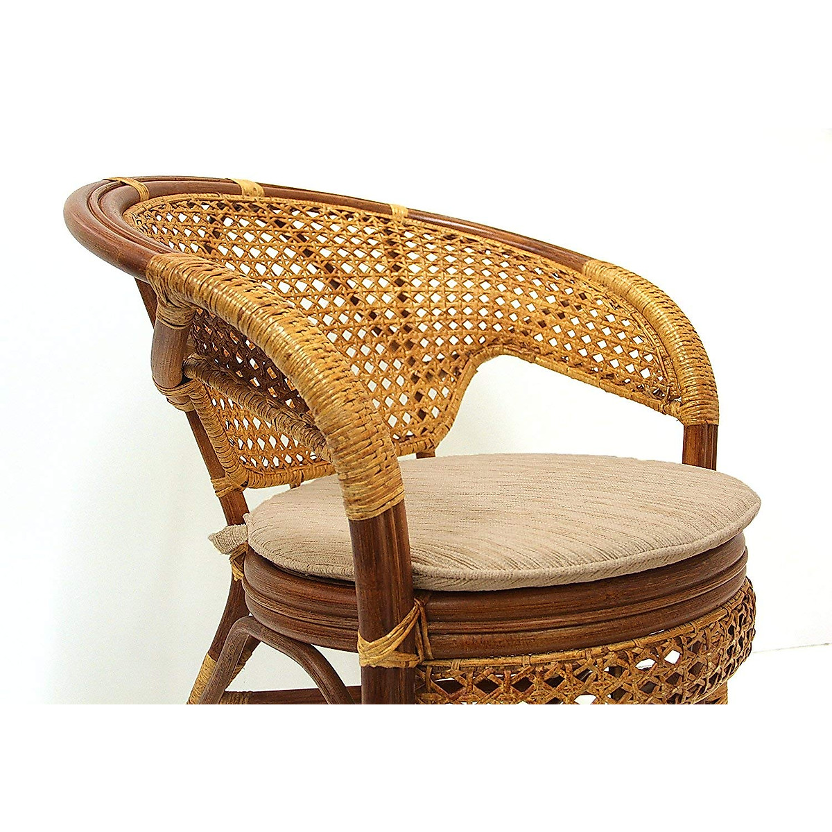 Set of 2 Pelangi Handmade Rattan Dining Wicker Chairs Colonial Color w/Cushion