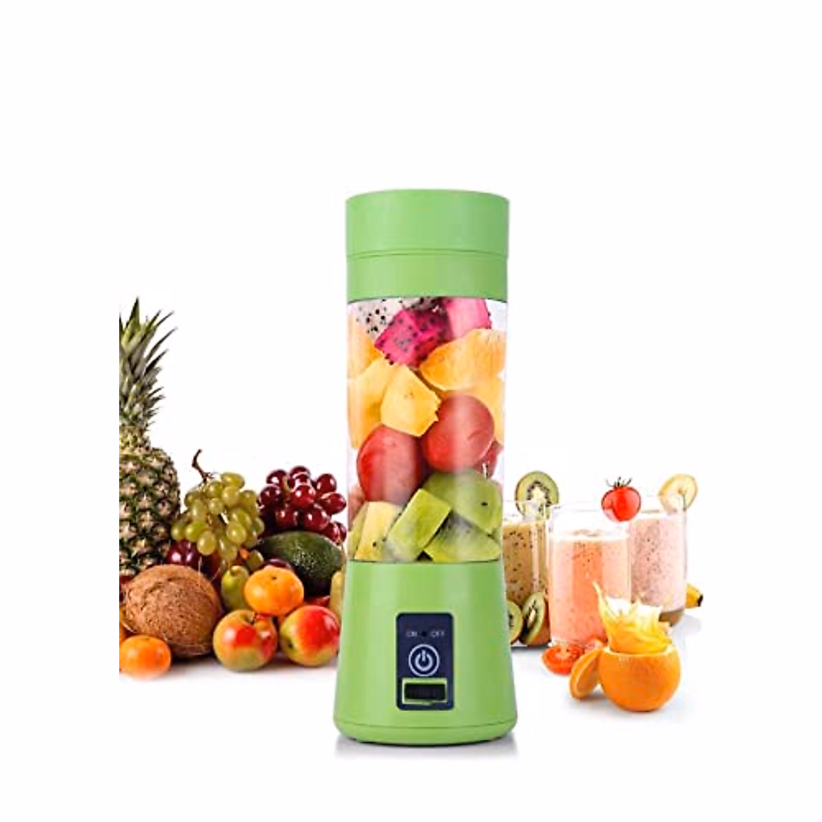 USB Portable Blender Juicer Cup, 3CPRECIOUS Fruit Juice mixer, Mini Portable Rechargeable Battery/Juicing Blender Mixer, 380ml (Green)