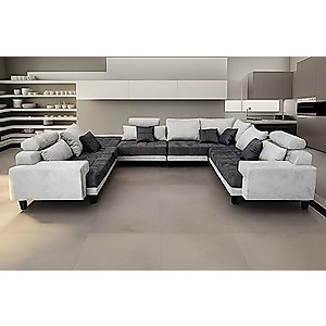 Stendmar L Shape U Shape Reversible Modern Microfiber Fabric Sectional Couch Sofa Set S150D (Gray/Dark Gray)