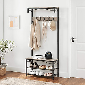 VASAGLE Shoe Bench Rack, 3-Tier Storage Shelf for Entryway Hallway Living Room, Industrial Accent Furniture with Steel Frame, 12.6 x 31.5 x 70.3 Inches, Greige