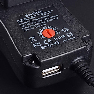 SoulBay Universal Power Supply AC to DC 3V 4.5V 5V 6V 7.5V 9V 12V Multi Voltage Power Adapter with 8 Plugs for Center Negative(-) Tip Negative Effects Pedals Keyboards Instrument - 2A Max