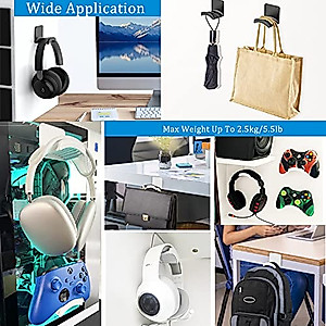 SOKUSIN Headphone Stand Headset Holder - Adhesive Gaming Earphones Hanger, Universal Desk Wall Mount Hook for All Headphone/Controller, Compatible with Beats, AirPods Max,Sony, JBL (Black)