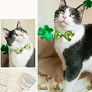 Pohshido 2 Pack St. Patrick's Cat Collar with Bow Tie and Bell, Kitty Kitten Breakaway Lucky Irish Shamrock Collar for Girls and Boys Male Female Cats (The Lucky One)