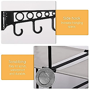 ZZBIQS 5 Tiers Metal Garment Clothing Rack Hanging Clothes Organizers with Shelves and 4 Side Hook , Compact Armoire Storage Rack, 33.8" L x 17.3" W x 68.5" H, Max Load 115 LBS, Black