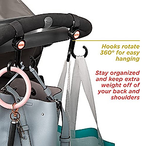 Nuby Double Stroller Hook, Adjustable Hook, Black or Grey