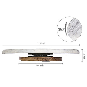 MyGift 11 Inch Natural White Marble with Acacia Wood Base Lazy Susan Serving Tray - 360 Degree Rotating Spice and Condiment Turntable - Handcrafted in India