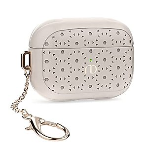 Nereides Compatible with AirPods Pro Case, Protective Leather Cover with Keychain, High-end Fashion Design Skin with Hollow Out Pattern for Women, Supports Wireless Charging, Front LED Light Visible