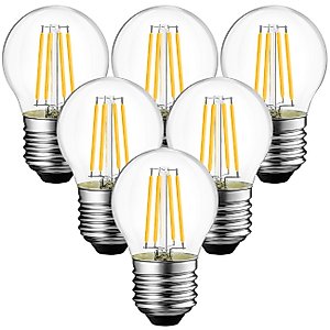 ANWIO G14 LED Filament Globe Bulb 4.5W(60W Equivalent) Dimmable 2700K Warm White E26 Screw Base, Decorative Edison Light Bulb, UL-Listed(6-Pack)
