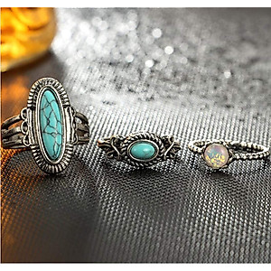 Cathercing 9 Pcs Turquoise Ring Set for Women Knuckle Vintage Rings Pack for Women Bohemian Rings Silver Joint Knot Rings Set Halloween Party Daily Gift (style 3)