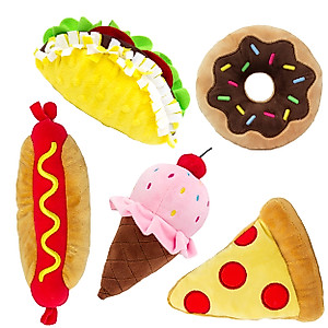 Downtown Pet Supply - Squeaky Dog Toys - Dog Chew Toys for Aggressive Chewers - Ice Cream, Donut, Pizza, Taco and Hotdog - Durable Dog Toys for Puppies, Small & Medium Dogs - 5 Pack