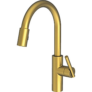 Newport Brass 1500-5103/06 Antique Brass East Linear Kitchen Faucet with Metal Lever Handle and Pull-down Spray
