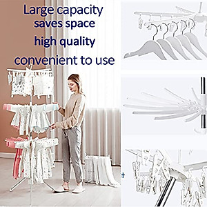 JERRY&RAIN Clothes Drying Rack Laundry Foldable - Floding Clothing Dryer Removable 24 Clips 32 Hangers / 66" High White