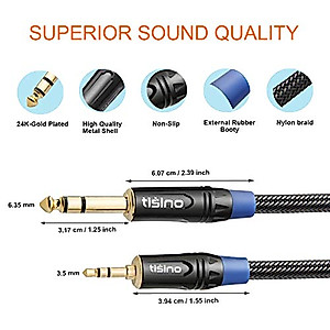 tisino 1/8 to 1/4 Stereo Cable, 3.5mm to 1/4 Adapter Aux Cord Stereo Audio Cable for Guitar, Keyboard Piano, Laptop, Home Theater Devices, Speaker and Amplifiers -Nylon Braid 3ft