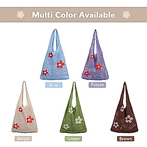 Emprier Women Retro Summer Hobo Bag Trendy Flower Knitted Shoulder Bags Mesh Hollow Tote Bag Casual Beach Purse
