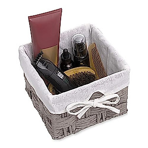 EZOWare Set of 2 Woven Paper Rope Wicker Storage Nest Basket Organizer Container Bins with Liner for Organizing Kids Baby Closets, Room Decor, Toys, Towels, Gift Baskets Empty - Gray (7 x 7 x 5.5")