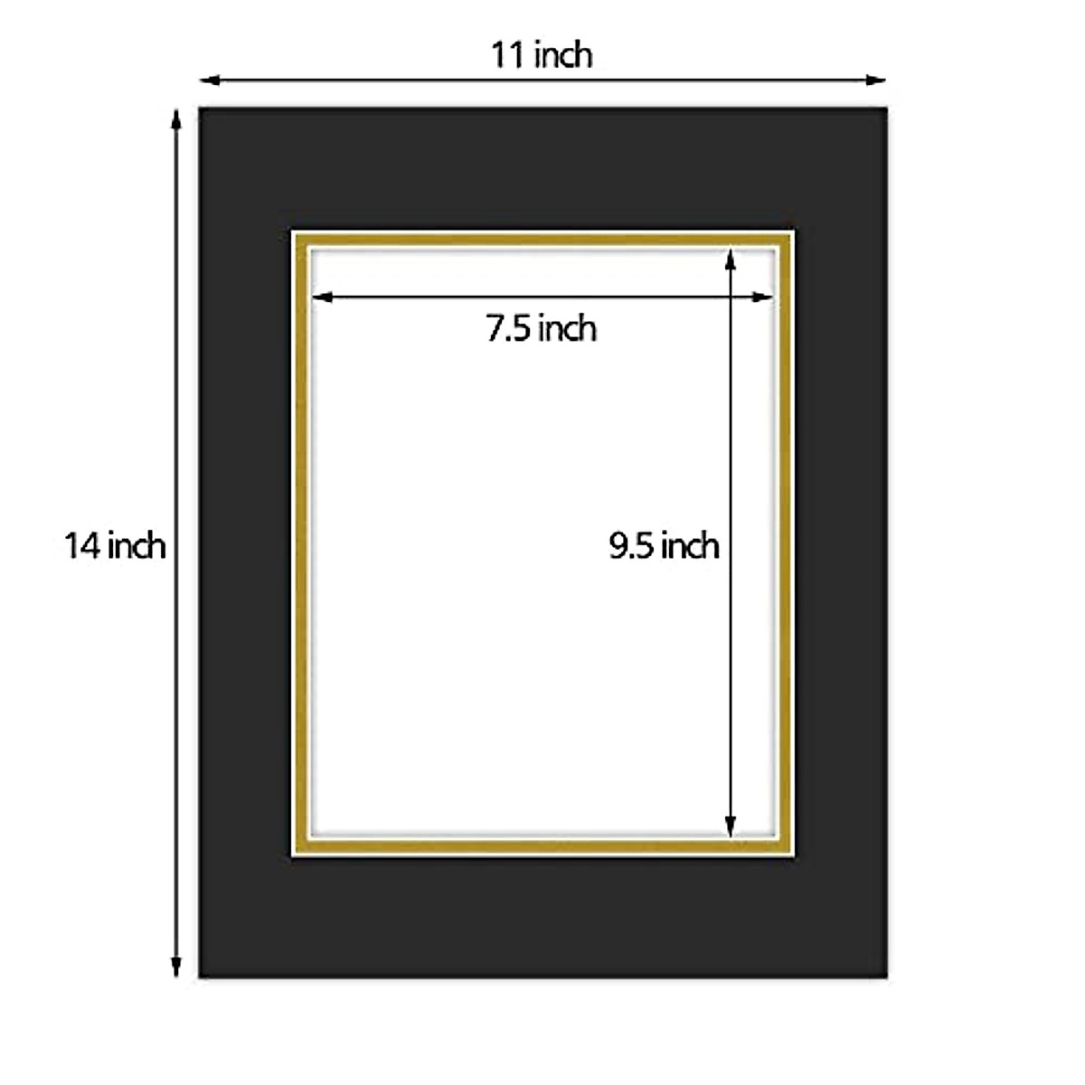 Golden State Art, 11x14 Double Mats for 8x10 - for Photos, Pictures, Frames - Acid-Free, 5 Pack, Black Over Old Gold
