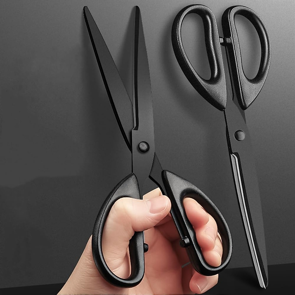 Black Office Scissors 7 Inch All Purpose Sharp Scissor Stainless Steel Blade Shears Straight ABS Handle Shear for Paper, DIY Craft, Office, School, Home
