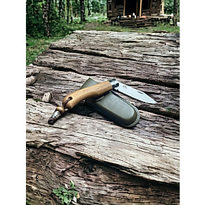 Yutpa Gear Hand Forged Knives Folding Pocket Knife 3.54" Stainless Steel Blade Plain Edge and Handmade Wood Handle with Leather Sheath - Rauros Survival EDC