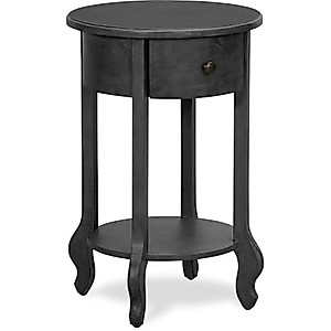 Finch James Round Wooden Accent Side Table with 1 Drawer, Traditional Living Room or Bedside Nightstand, Extra Storage for Small Space, 15" Width, Dark Gray