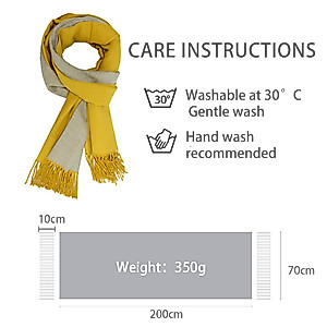 Scarf Cashmere Double-Sided Wrap Shawl Stole for Women Winter Large Men Solid Lambswool Scarf with Gift Bag Christmas Gifts (Yellow light gray)