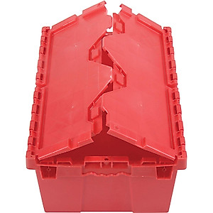 Global Industrial Distribution Container With Hinged Lid, 21.9x15.3x9.7, Red