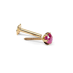Demira Jewels Handcrafted Natural solitaire Red Ruby in 14K Yellow Gold with 8MM Post Lenght and 16 Gauge Thickness Long Screw Back.