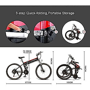 SAMEBIKE Electric Folding Bicycle for Adults, L026 Mountain Electric Bike EBike 500W 48V 10AH Lithium Battery 26 inch Foldable Commuter EBike for Men/Women (Black)