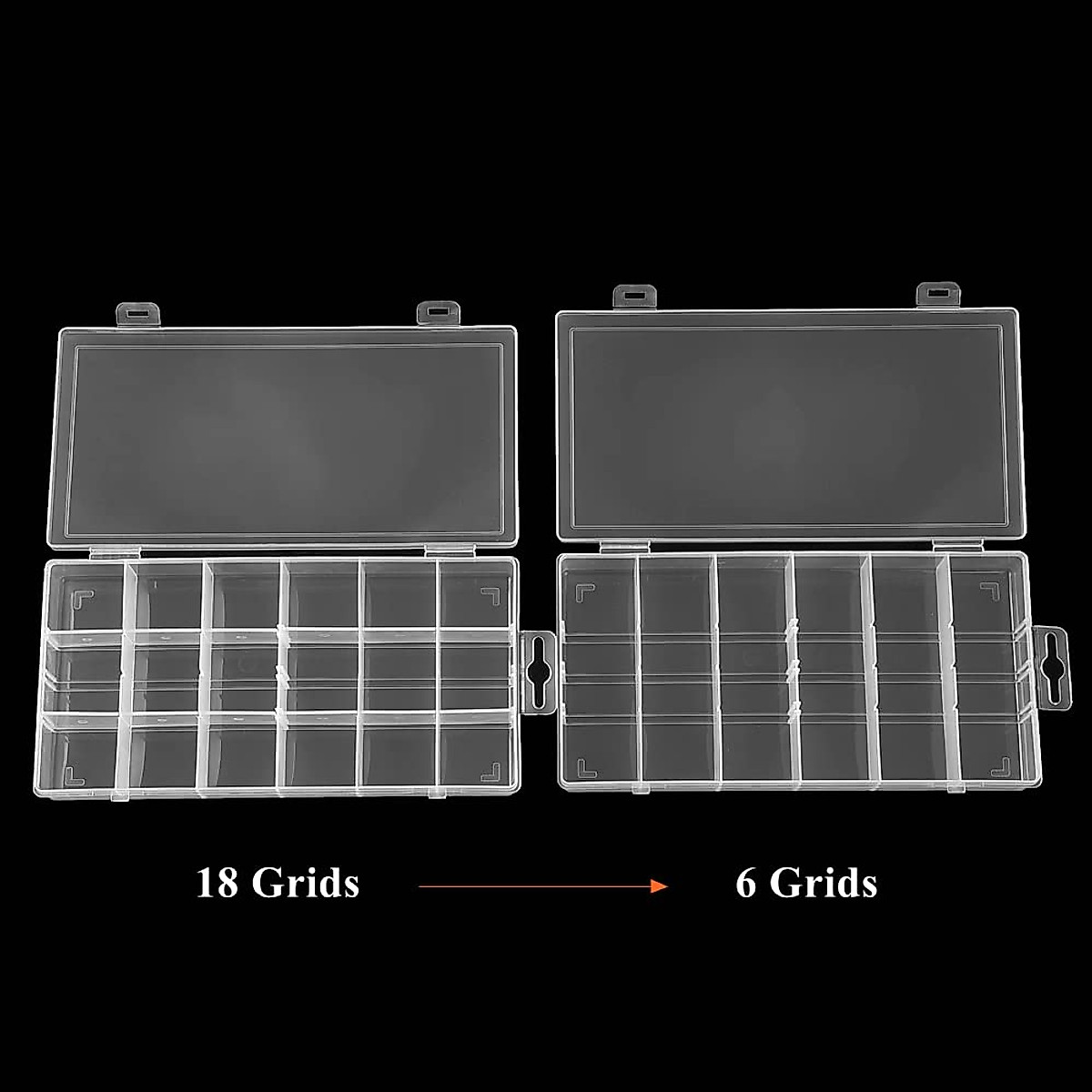 BangQiao 4 Pack Adjustable 18 Grids Clear Plastic Compartment Container Case, Transparent Organizer Storage Divider Box for Hardware,Screw,Nail, Fastener, Hanging Kit, Wall Anchor, Wedge