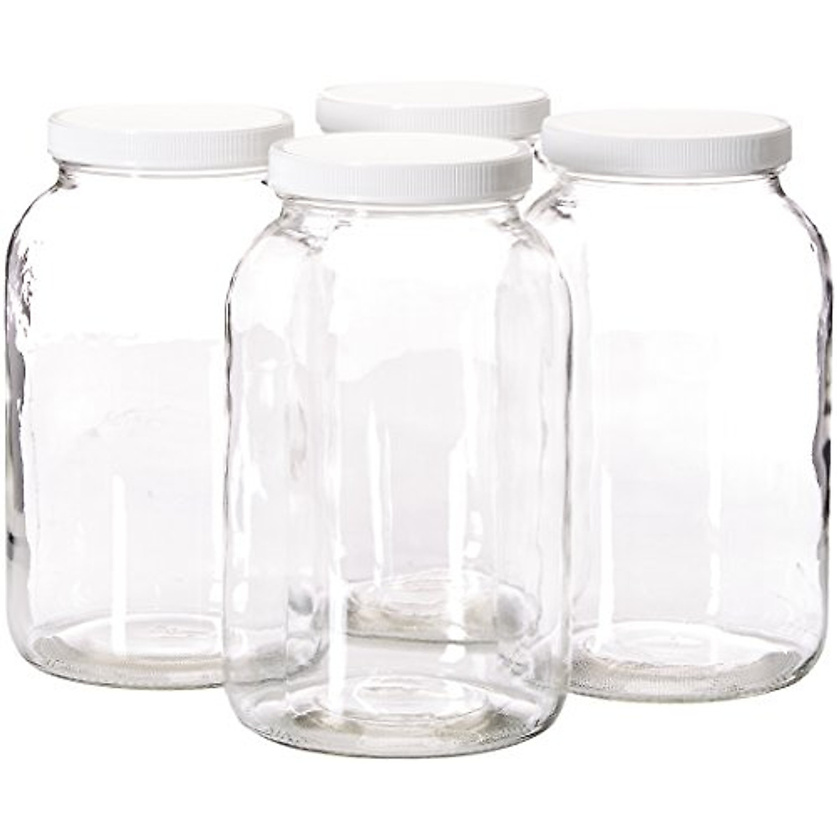 kitchentoolz 4 Pack- 1 Gallon Mason Jar - Glass Jar Wide Mouth with Airtight Foam Lined Plastic Lid - Safe Mason Jar for Fermenting Kombucha Kefir - Storing and Canning- US Made