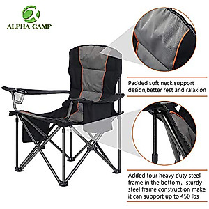 ALPHA CAMP Oversized Camping Folding Chair Heavy Duty Lawn Chair with Cooler Bag (Black)