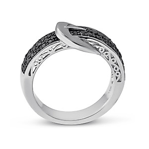 Hdiamonds Sterling Silver Black Diamond Buckle Ring (1/2 CTTW)
