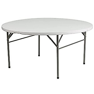 Flash Furniture Scarborough 5-Foot Round Bi-Fold Granite White Plastic Folding Table with Carrying Handle