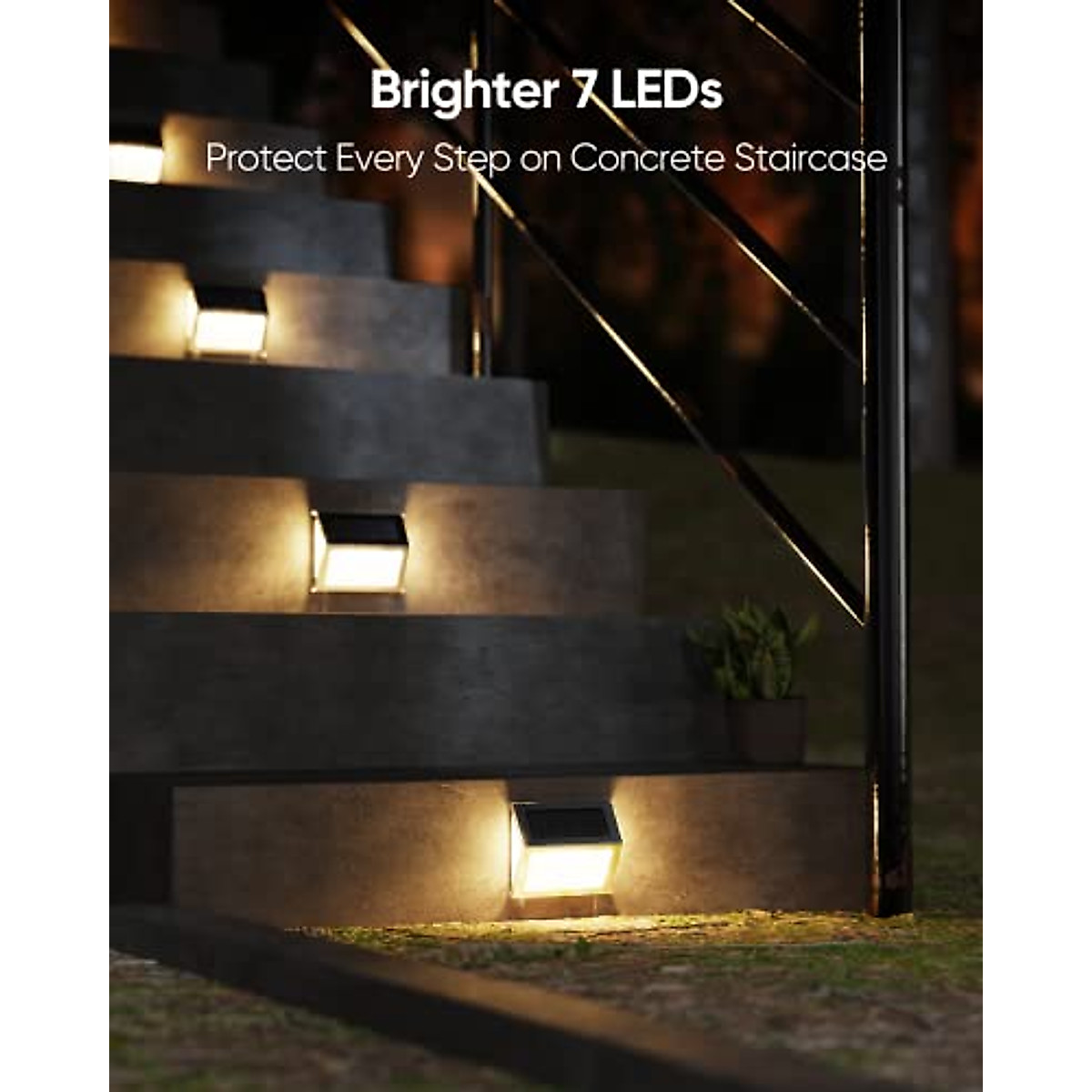 JACKYLED Solar Outdoor Deck Step Lights 8-Pack, 3-Side 270°Lighting 7 LED, Upgraded Solar Stair Lights IP65 Waterproof Solar Fence Lighting for Post, Dock, Patio, Backyard, Garden (Warm Yellow)